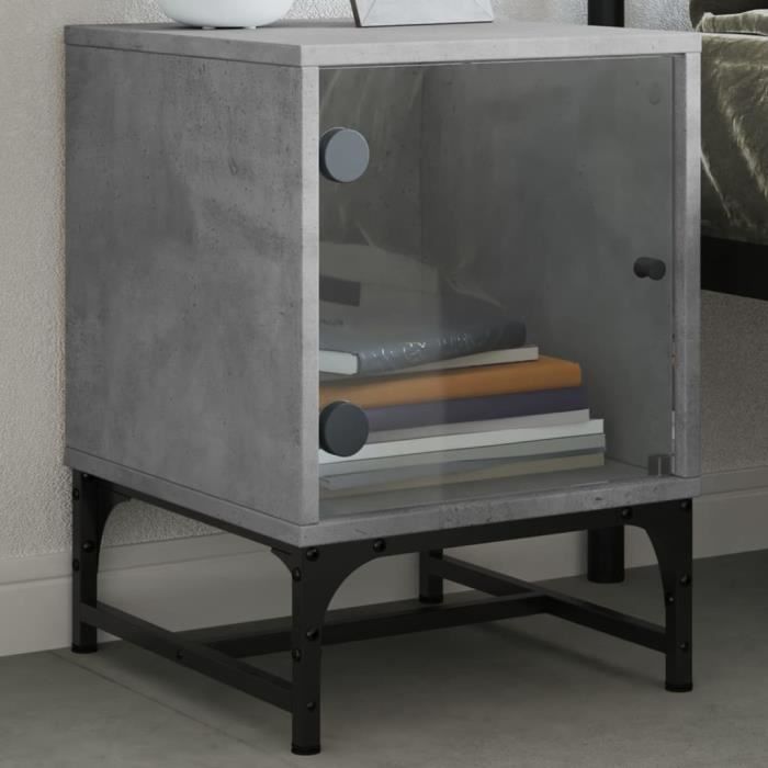 LIS Table de chevet avec porte en verre gris béton 35x37x50 cm A836524 ...