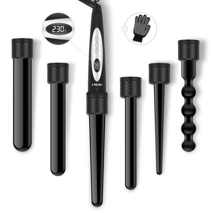 Letouch Fer a Boucler , Bigoudi Cheveux 6 en 1 avec LCD Ecran de 100-230°C Fer à Friser en ...