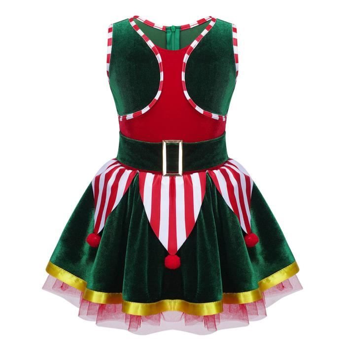 Inlzdz Enfant Fille Déguisement Elfe Noël Tutu Robe Danse Costume Lutin