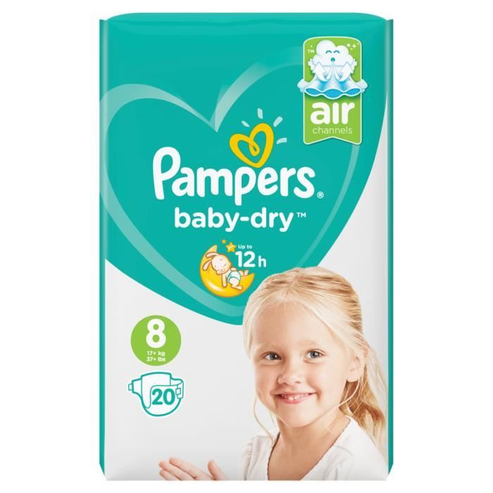 Pampers Baby Dry Taille 8 Extra Large 17+kg 80 Couches (4 x 20 ...