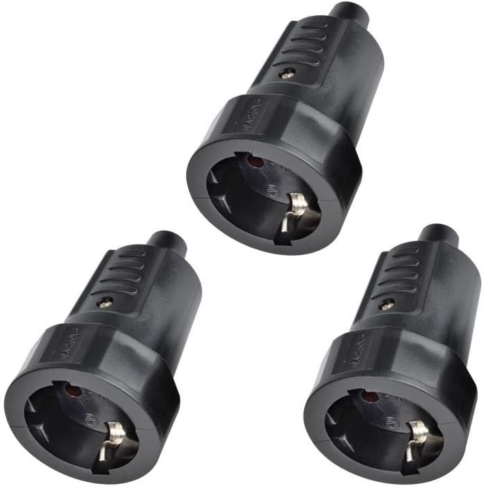 3 Pièces Fiches Schuko, Prise Femelle 220V Avec Protection Anti Torsion ...