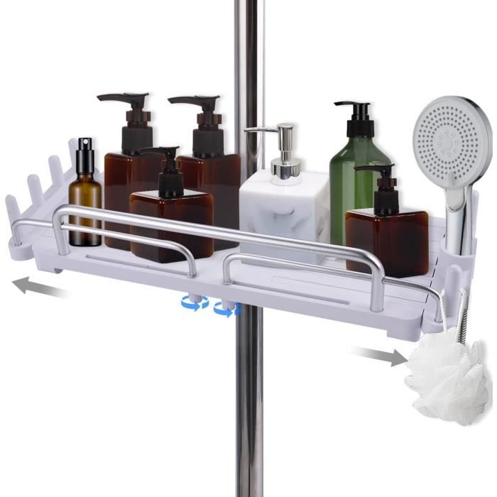 Étagère de douche sans perçage, extensible pour barre de salle de bain ...
