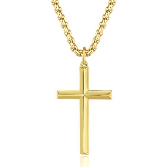 Collier Homme Plaqué Or Jaune Avec Pendentif Croix En Argent Sterling ...