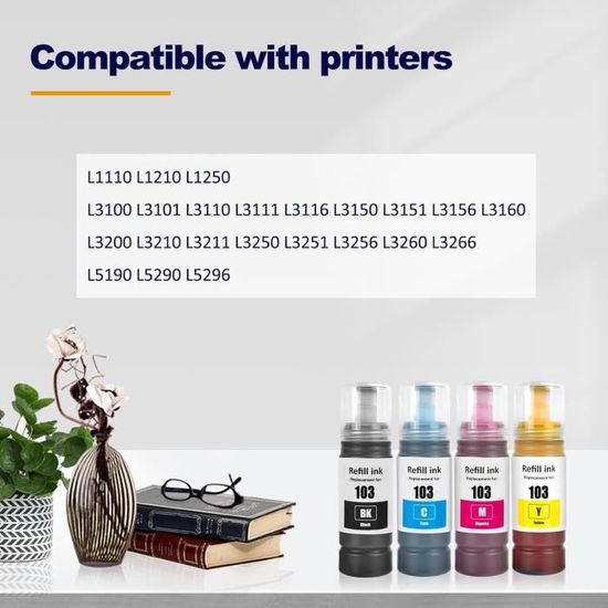 103 Encre Compatible Avec Epson 103 Pour L1110 L1200 L1210 L1250 L3100 L3101 L3110 L3111 L3116 ...