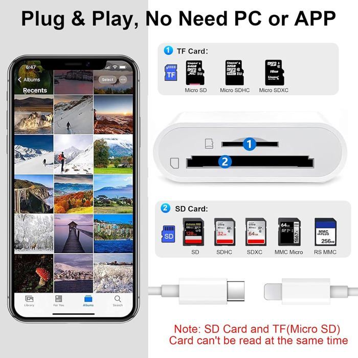 SD Card Reader for iPhone [Apple MFi Certified] 2 in 1 USB C Lightning ...