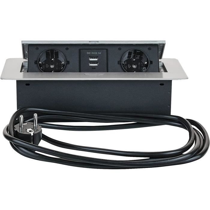 Prise De Courant Escamotable 2 Prises Schuko - 2 Usb Prise Encastrable ...