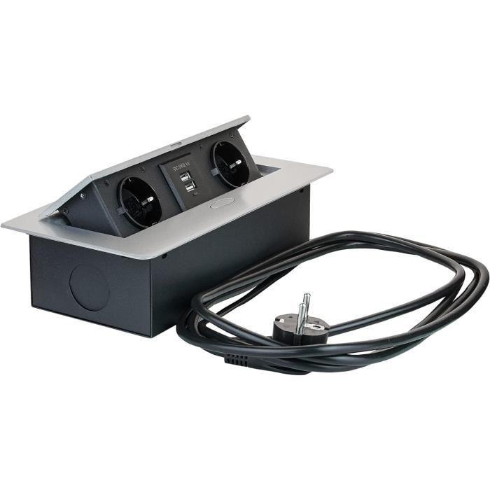 Prise De Courant Escamotable 2 Prises Schuko - 2 Usb Prise Encastrable ...