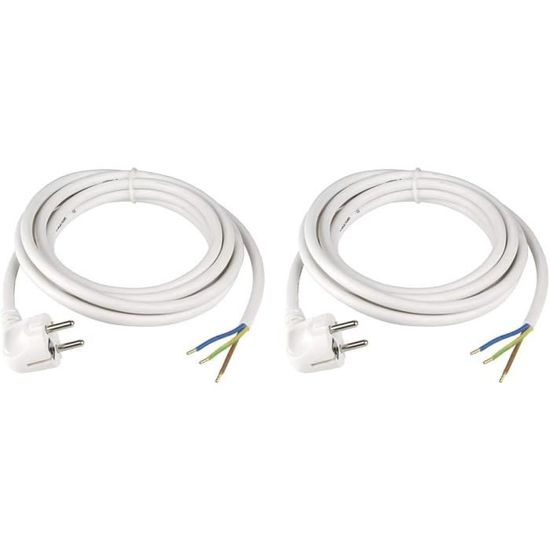 Rev Ritter 0577333555 H05VV-F Câble d'alimentation avec Prise de Terre Blanc 1,5 mm² 3 m (Lot de ...