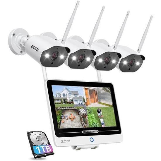 ZOSI Kit Camera de Surveillance WiFi, 12,5” Moniteur 1TB 8CH 2K NVR ...