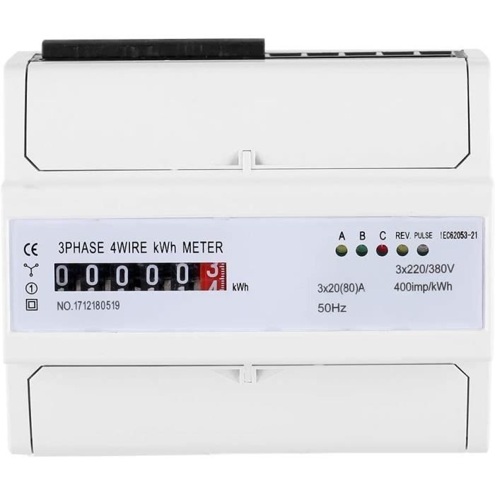 Compteur électrique numérique triphasé à 4 fils sur rail DIN 20 (80) A ...