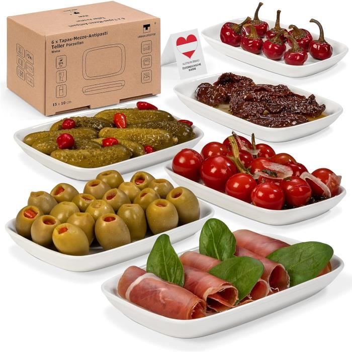 Assiette Mezze(Blanche) En Grès 15X10X1.7Cm Lot De 6Assiettes ...