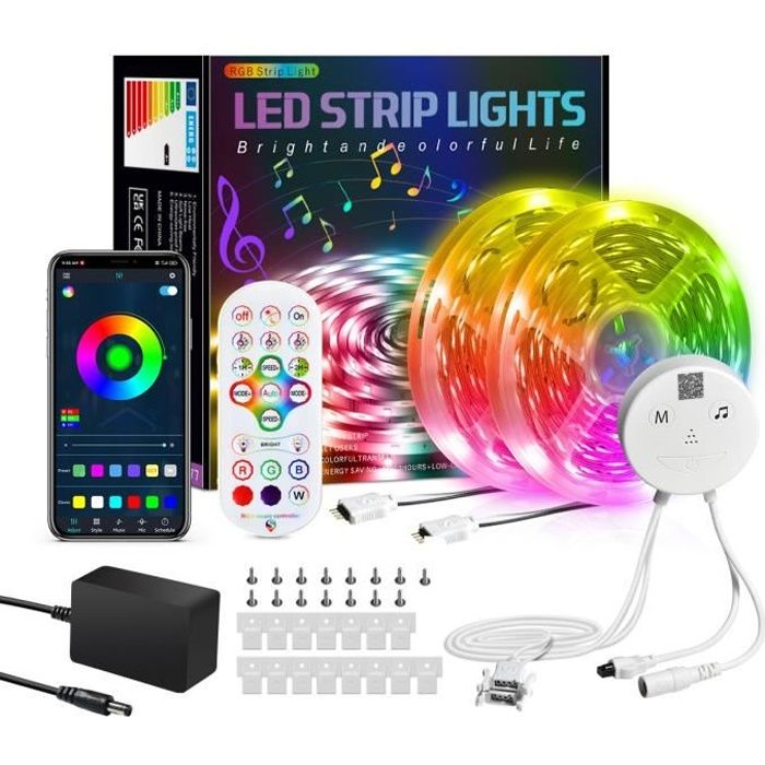 Ruban LED Bluetooth 15M-Bande LED 5050 RGB-Bande Lumineuse Auto Led-Bande Led Exterieur Etanche ...