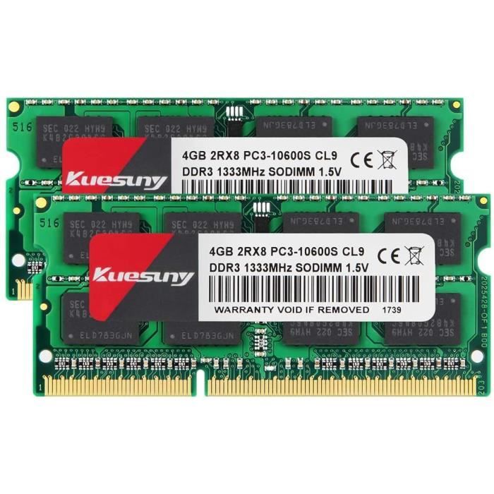 MEMOIRE PC - PORTABLE Kuesuny 8GB Kit (2x4GB) DDR3 1333MHz PC3-10600 ...