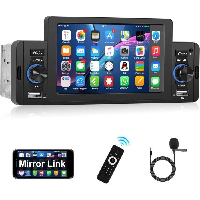 1 Din 5 Pouces Autoradio Stéréo De Voiture Avec Bluetooth Mains Libres À Écran Tactile Hd ...