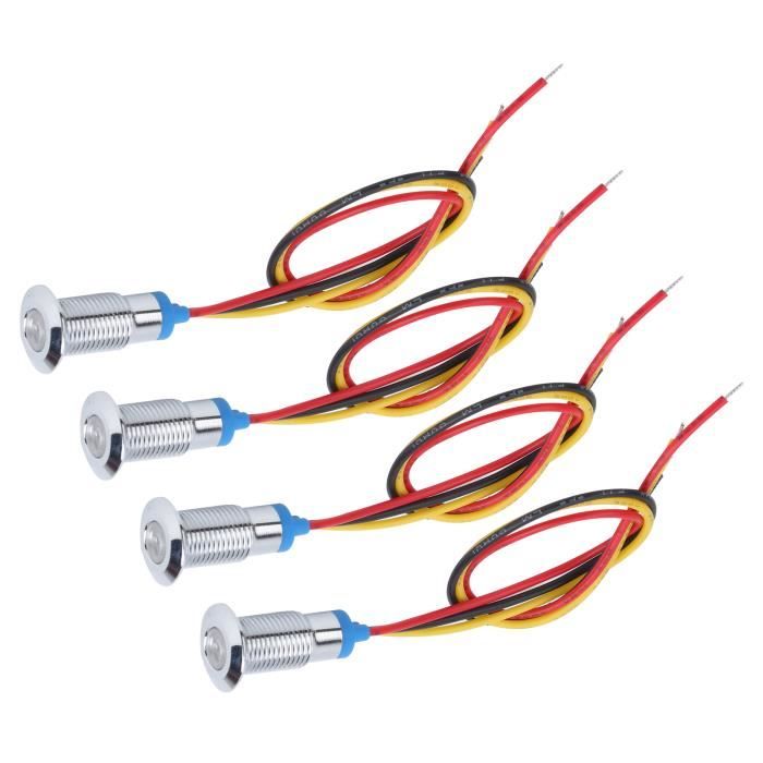 DEX Lot de 4 voyants LED étanches en métal de 8mm, indicateur de 2 ...