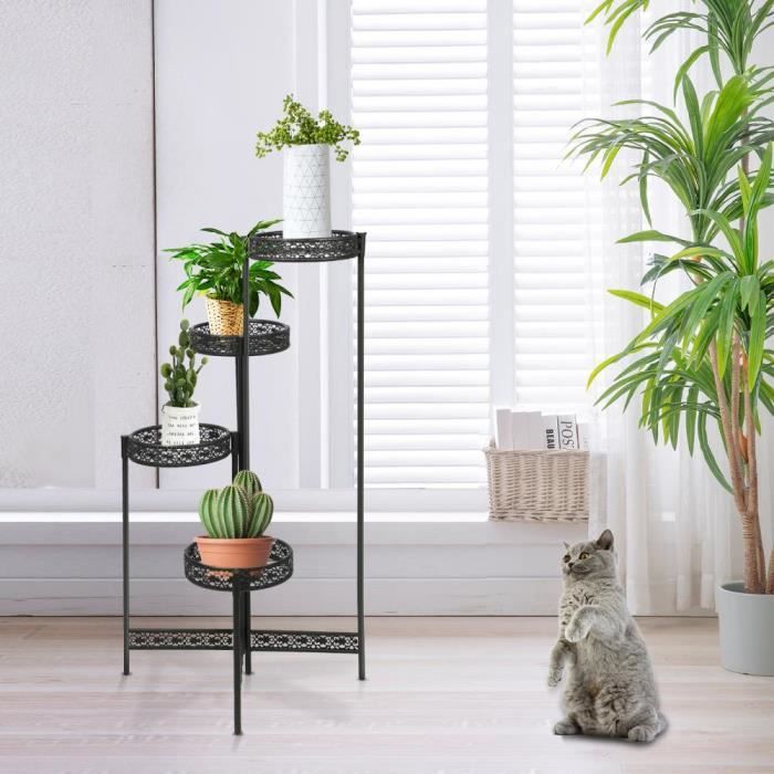 Étagère à Fleurs - JEOBEST - 90*39*39cm - Noir - 4 Couches - Support de fleur en fer - Cdiscount ...