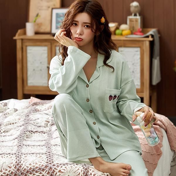 Pyjama femme long,Simple gris treillis femmes Pyjamas à manches longues ...