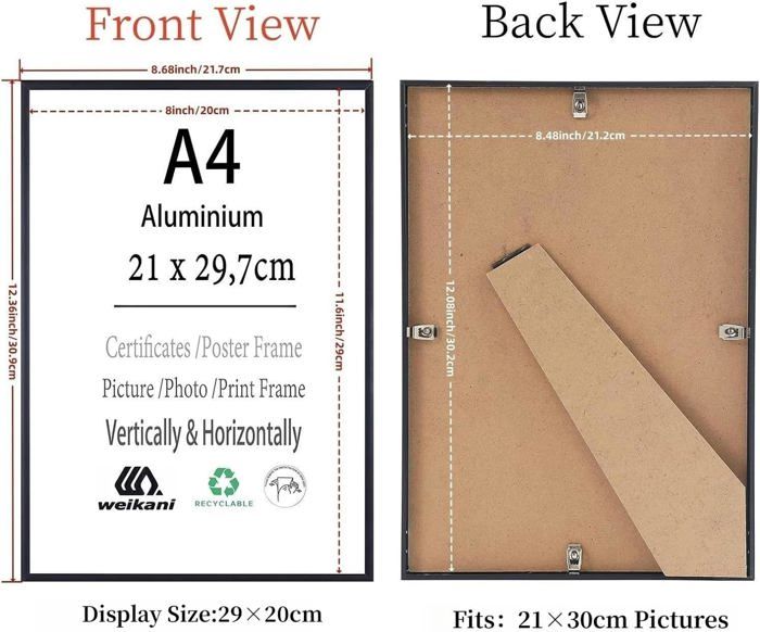 Lot de 3 cadres photo A4 en aluminium noir 15 x 21 cm Plexi-Glass Cadre ...