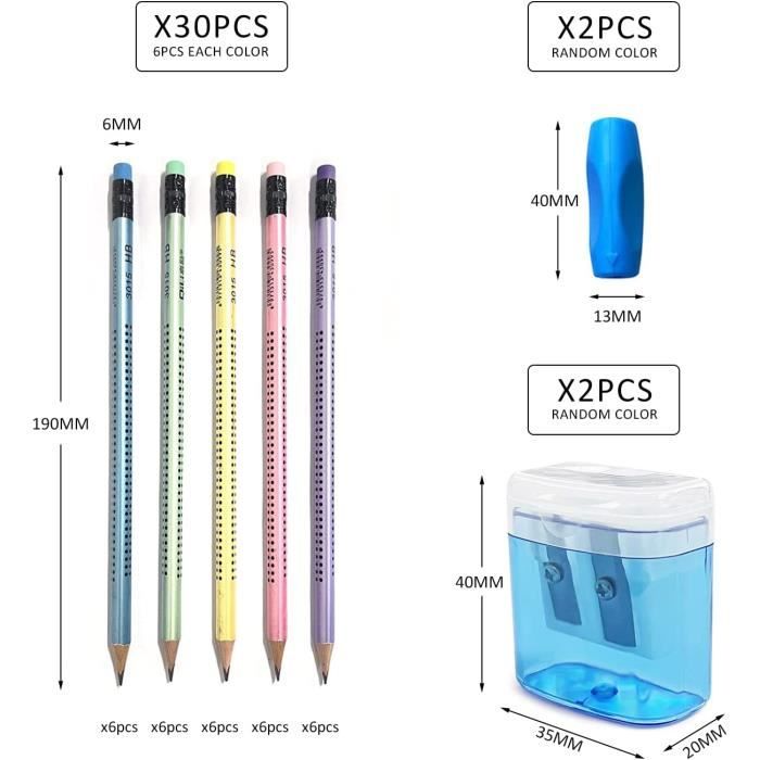 Lot de 30 crayons et 4 outils d'écriture avec 2 taille-crayons, 5 ...