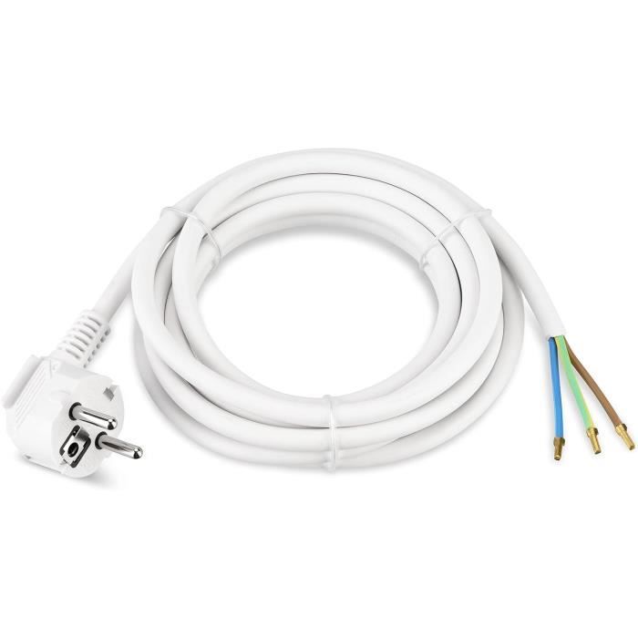 Rev Ritter 0577333555 H05VV-F Câble d'alimentation avec Prise de Terre Blanc 1,5 mm² 3 m (Lot de ...