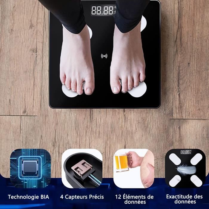 Balance Pèse Personne, Balance Connectée Bluetooth Pèse avec 12 Données ...