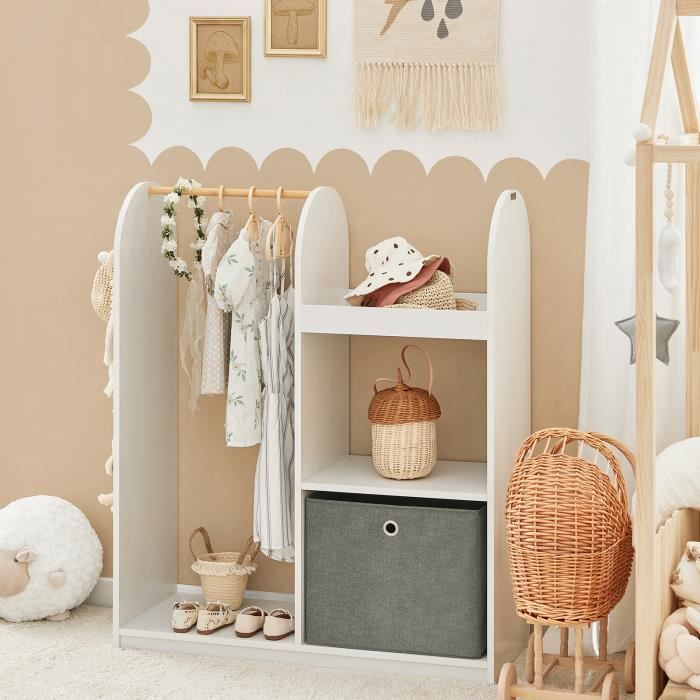 Portant enfant SoBuy KMB40-W Chambre Enfant avec 3 étagères, 1 Panier ...
