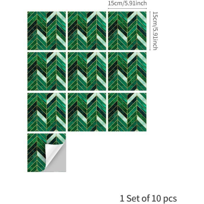 Carrelage Adhésif 15X15Cm Vert Émeraude Credence Adhesive Pour Cuisine ...