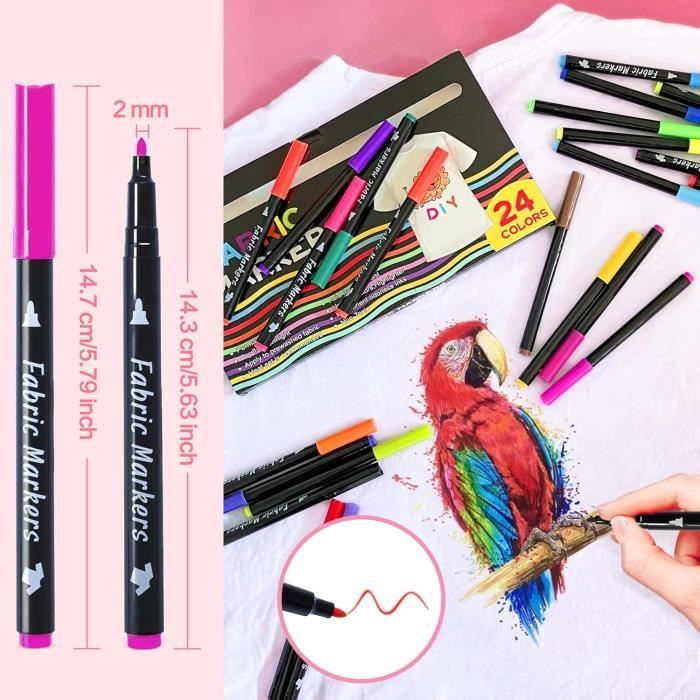 Feutre Textile 24 Couleurs, Feutre Tissu Textile Permanent, Peinture ...