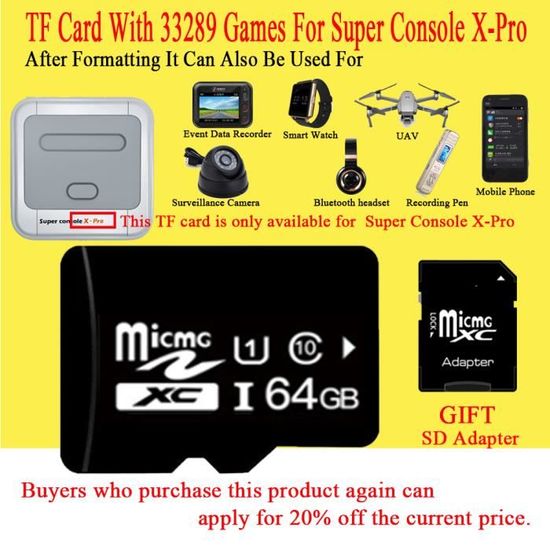 S.Console Xpro 64G-Carte mémoire TF pour jeux Gameboy, RG351P, pawky ...