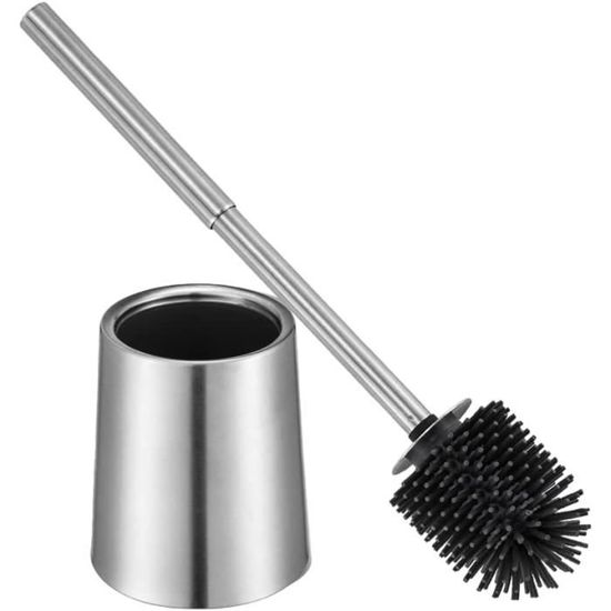 SUS304 Brosse WC en Silicone avec Manche Longur en Acier INOX Brossé pour Cuvette de WC Balai ...