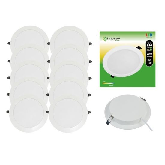 Lot de 10 Spot Encastrable LED Downlight Panel Extra-Plat 12W Blanc Froid 6000K - Cdiscount Maison