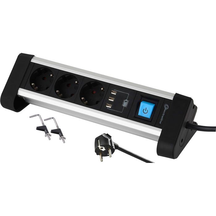Bloc multiprise pour Table de Travail, avec 3 Prises Schuko + 3 Ports ...