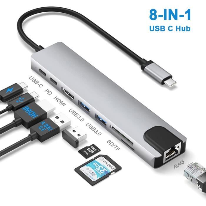 Modèle RJ45 8 en 1 - Adaptateur Hub Usb C Avec 1000m Rj45 Ethernet Vga ...