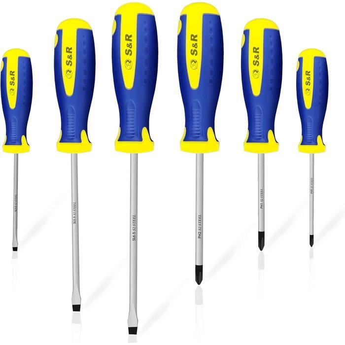 Jeu De 6 Tournevis Magnétiques Plats À Croix Sl-Ph. Qualité Professionnelle[D71] - Cdiscount ...