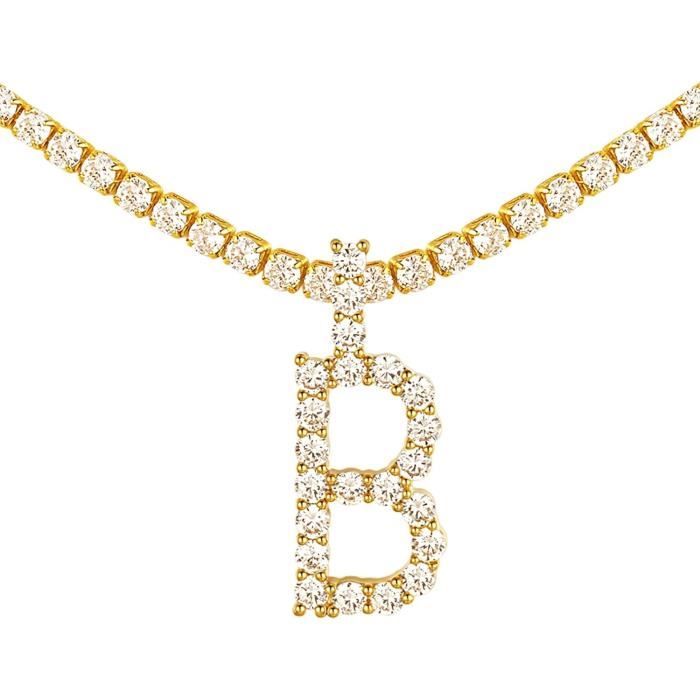 Collier Femme Lettre Plaqué Or Orné De Zircon Cubique Ice Out Chain ...