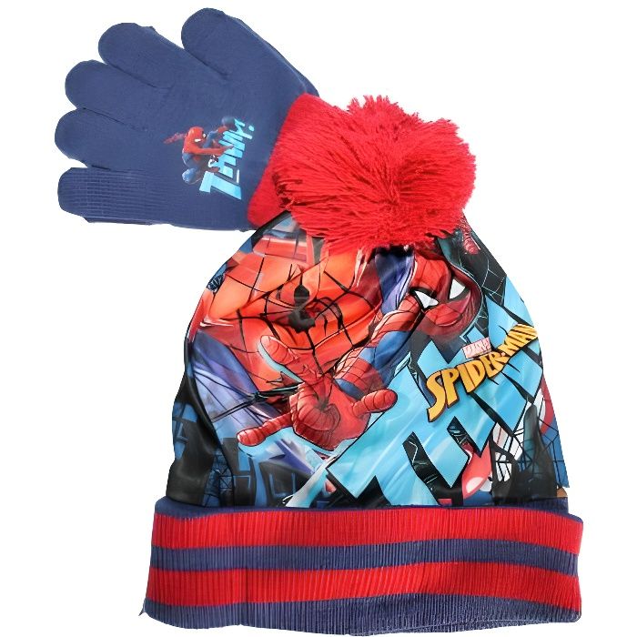 Ensemble bonnet et gants spiderman bleu et rouge Bleu bleu rouge ...