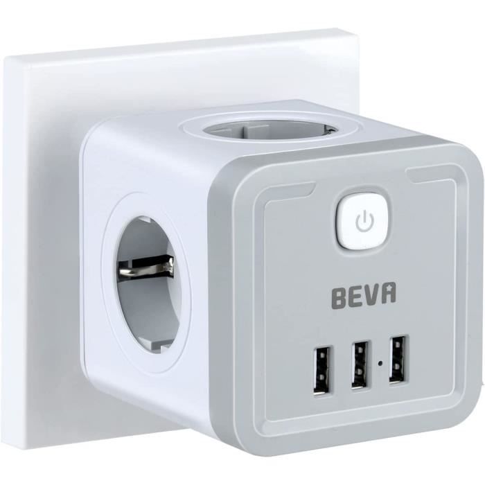 Cube Multiprise, Multiprise Murale avec 4 Prises et 3 USB Ports, 7 en 1 Bloc Multiprise avec ...