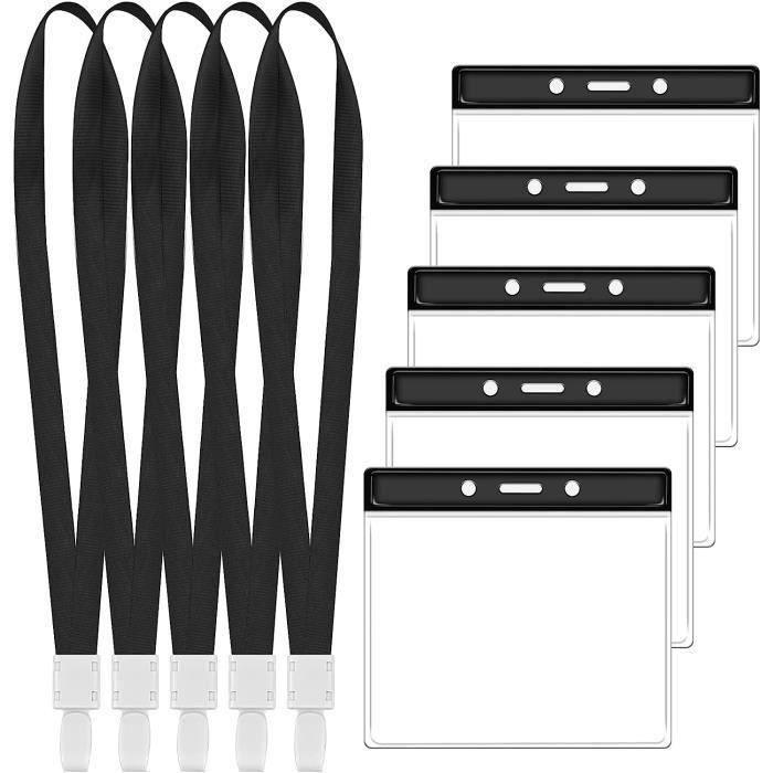 5 Sets Porte Badge avec Collier de Lanière, Porte Badge Tour de Cou ...