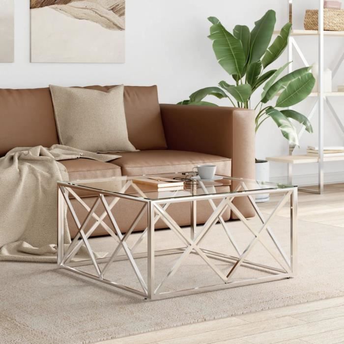 ETO- Table basse 80x80x40 cm acier inoxydable et verre ...