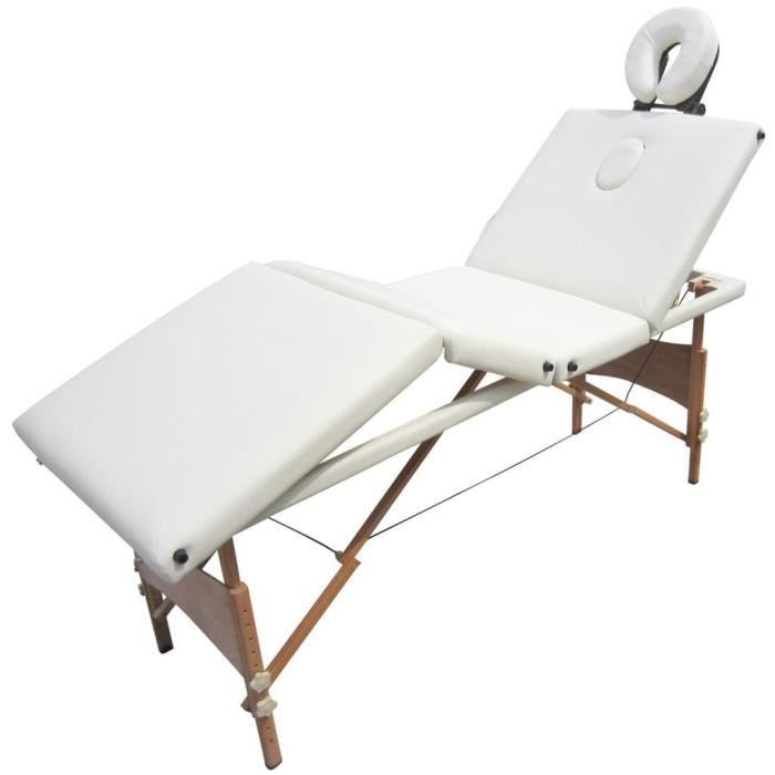 Hengl Table De Massage Pliante Bois 4 Zones Blanche 9426752040087