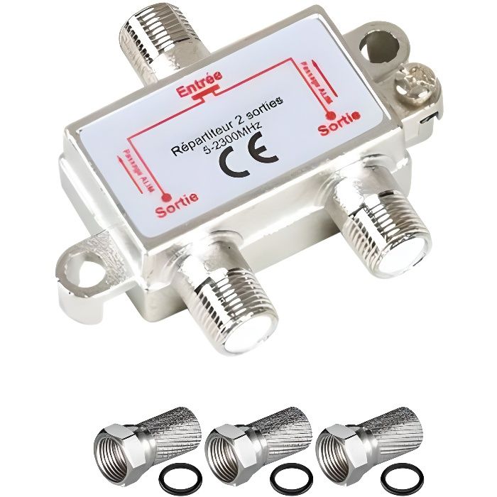 Répartiteur Antenne TV ou Sat 1 Entrée 2 Sorties 5-2300 MHz + 3 Fiches ...