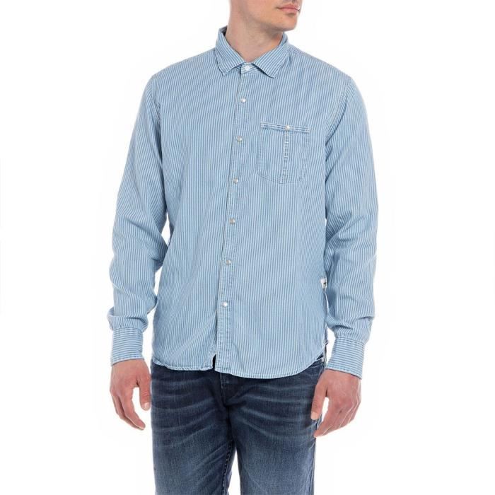 Replay M4066 Chemise, Light Blue-White Stripe 010, XXL Homme ...