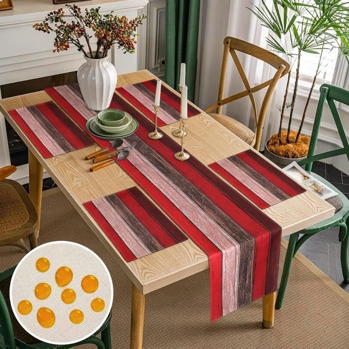 Chemin De Table Moderne Et Set De Table En Polyester Lot De 4 Rouge ...