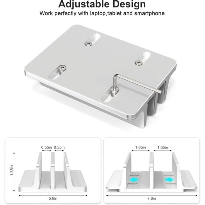 Support vertical pour ordinateur portable, réglable en aluminium, 2 ...