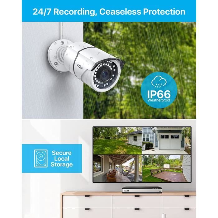 Caméra de surveillance extérieure PoE 5MP - Vision nocturne 36m ...