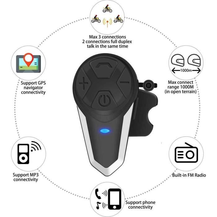 BT-S3 Intercom Moto Bluetooth Systeme de Communication avec FM 1000m ...