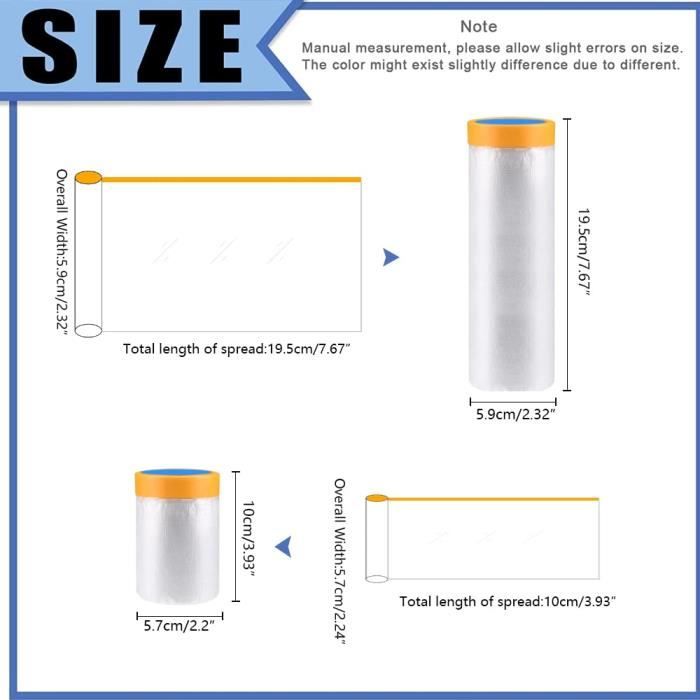 Lot De 3 Film De Masquage Avec Ruban Adhésif 55Cm*16M Et 240Cm*10M Bâche De Protection Pour ...