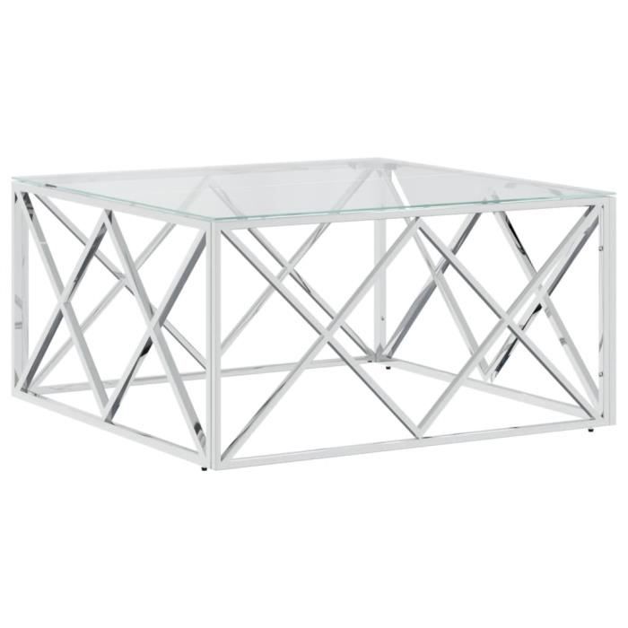 ETO- Table basse 80x80x40 cm acier inoxydable et verre ...