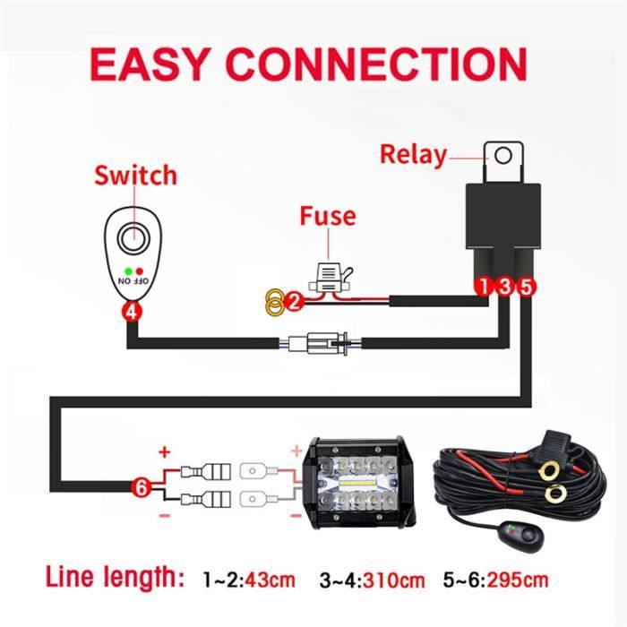 480W 14AWG 12V 40A Faisceau de Câblage Relais Kit de Câbles Fusible ...