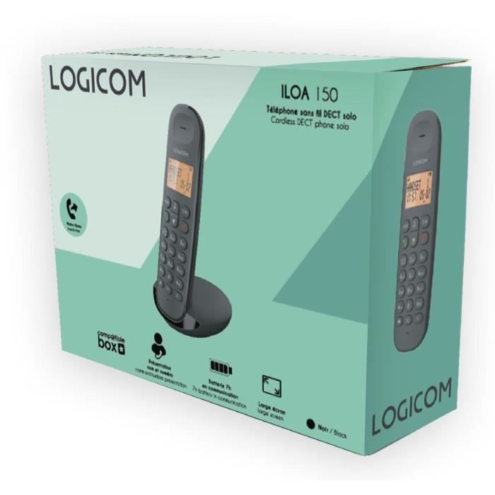 Téléphone fixe sans fil - LOGICOM - DECT ILOA 150 SOLO - Noir - Sans répondeur - Cdiscount ...
